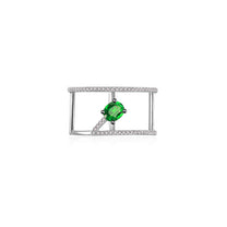 18k Gold Diamond Double Ring with Emerald – Genevieve Collection