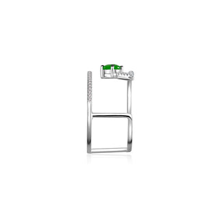 18k Gold Diamond Double Ring with Emerald – Genevieve Collection